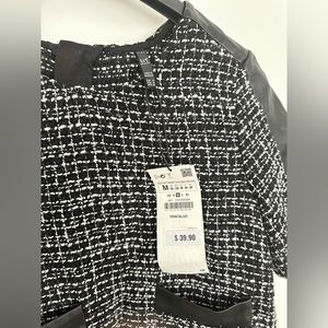 Zara | Tops | Nwt Zara Trf Collection Tweed Crop Top With Faux Leather ...
